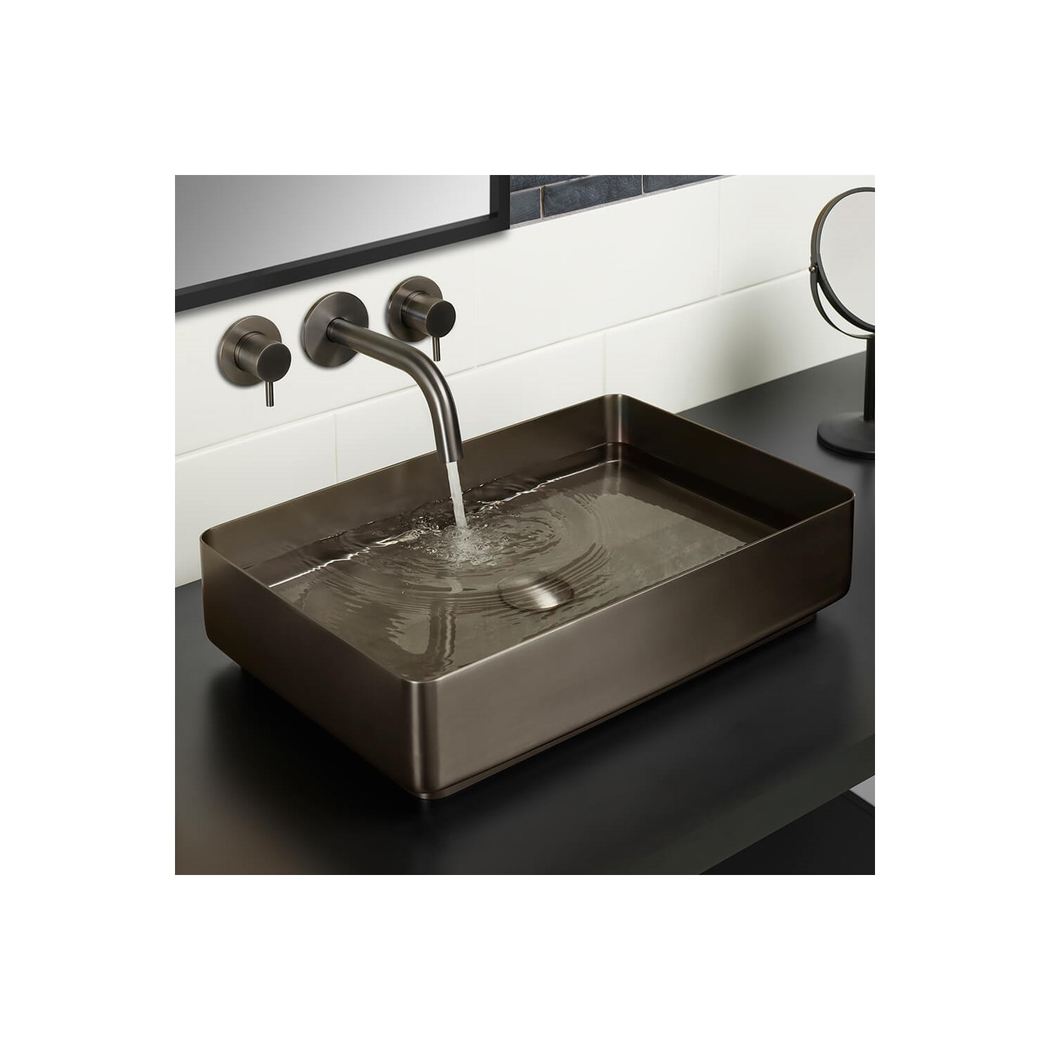 VOS Rectangular Stainless Steel Countertop Basin - Brushed Black | Drench